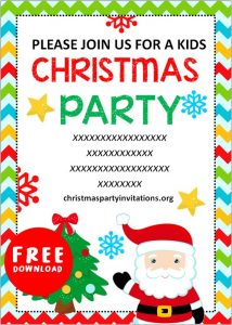 Free Printable kids Christmas Party Invitations Templates